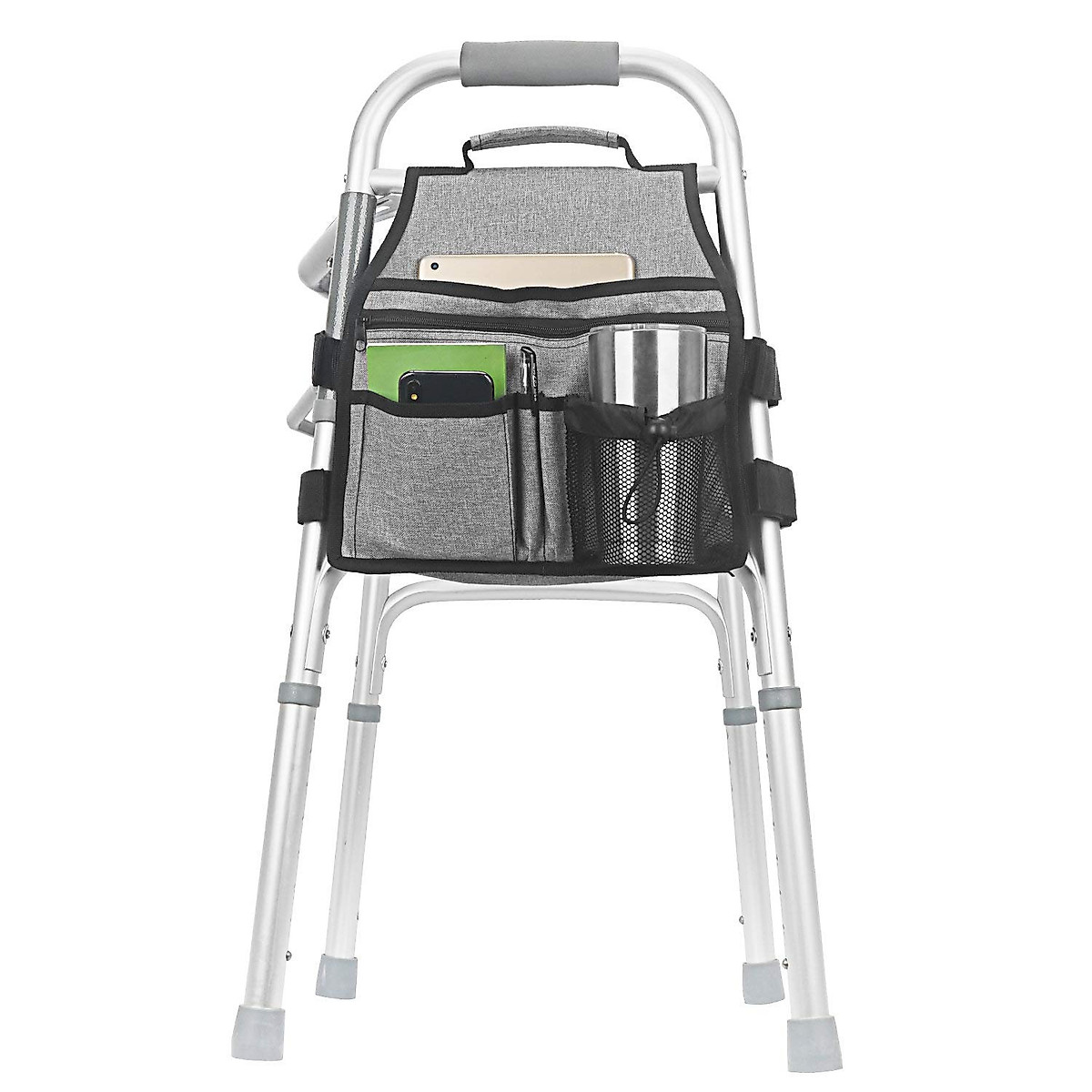 Side Walker Bags,Walker Organizer Pounch for Rollator and Folding Walkers,Walker side Accessories for Elderly, Seniors, Handicap, Disabled (Double Sided) (Grey)