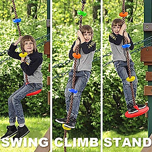 Unicam Climbing Rope Tree Swing for Kids with Platforms and Disc Swings Seat, Playground Swing Set, Outdoor Play Toys, Children Trees House Swing, with Carabiner and Strap Kit