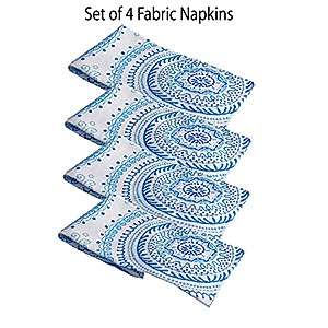 Newbridge Blue Circle Stitch Contemporary Boho Chic Print Indoor/Outdoor Soil Resistant Fabric Tablecloth, 60” X 84” Oval, Blue