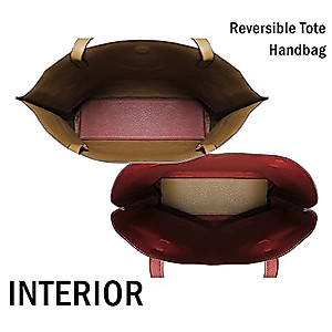 Scarleton Leather Tote Bag for Women, Womens Purses and Handbags, Reversible Tote Bags for Women, Purses for Women, H18422014, Red/Khaki