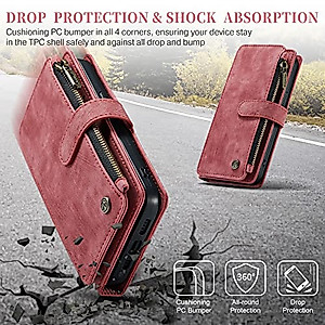 CaseMe iPhone 14 Pro Max Wallet Case, Case with Card Holder, Leather for Women Men, Premium Magnetic Kickstand Strap Zipper, Red