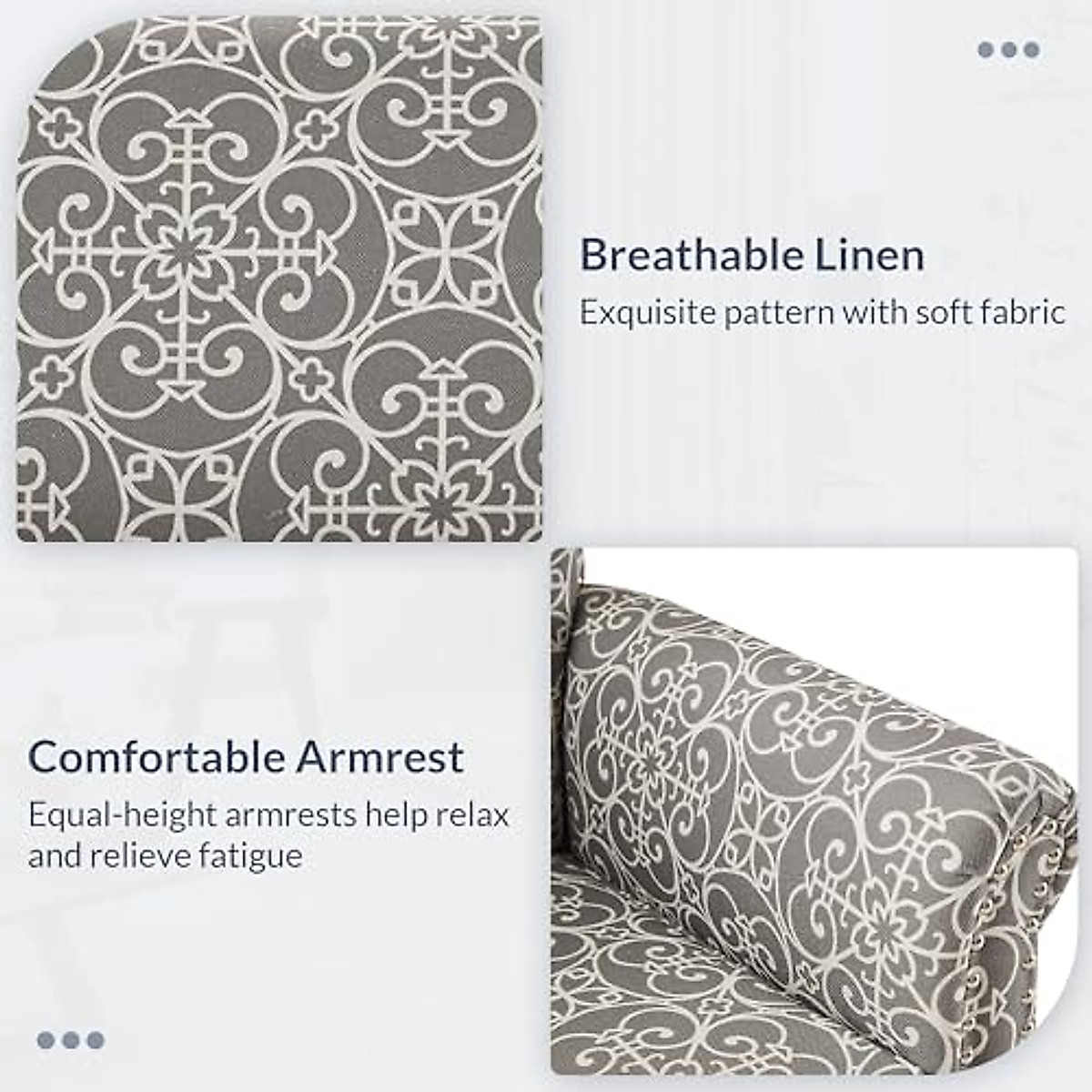 BELLEZE Upholstered Wingback Accent Chair, Fabric Armchair Club Chair, Nailhead Trim High Back Patterned Corner Chair for Living Room Bedroom - Rosette (Gray)