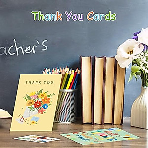AhfuLife 6 Pcs Teacher Thank You Cards Multipack, 6 Styles Cute Teacher Appreciation Cards Graduation Gift, Including 6 Stickers and 6 Envelops for Teachers' Day, Teacher of the Year Gifts