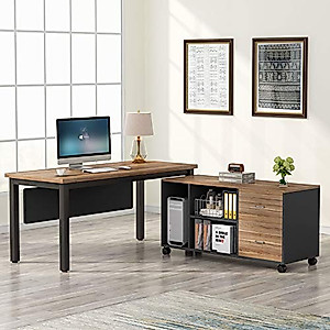Tribesigns L-Shaped Computer Desk with Storage Drawers Cabinet Set, Large Executive Office Desk with Shelves, Industrial Business Furniture Workstation for Home Office