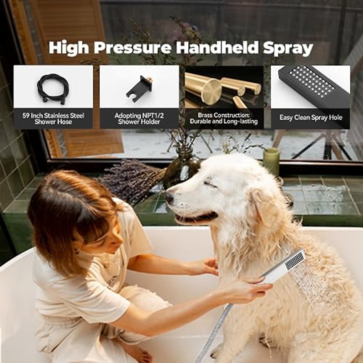 MONDAWE 12 IN Luxury Rain Mixer Combo System with 6-Jet and Handheld Spray, Wall Mounted Led Digital Display for 3-Spray Patterns, Matte Black