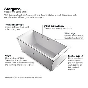 KOHLER K-6367-0 Stargaze 72-Inch x 36-Inch Freestanding bath with fluted shroud and center drain, White