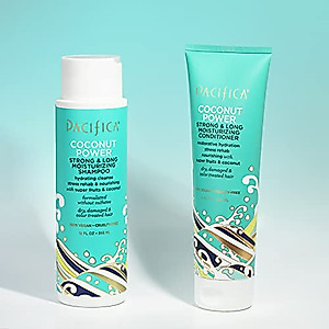 Pacifica Beauty Coconut Power Strong & Long Moisturizing Shampoo for Dry + Damaged Hair, 100% Vegan & Cruelty Free, Sulfate + Paraben Free, White, 2 Count