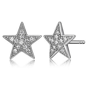 MORGAN & PAIGE 925 Sterling Silver Cubic Zirconia Pave Star Stud Earrings