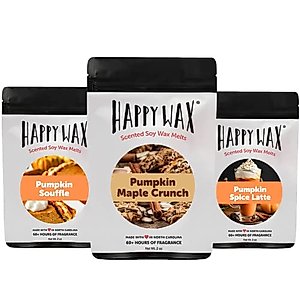 Happy Wax Classic Pumpkin Collection Scented Natural Soy Wax Melts – 6 Total Oz. of Scented Wax Melts, Collection Includes 2oz Pumpkin Souffle, 2oz Pumpkin Maple Crunch, and 2oz Pumpkin Spice Latte