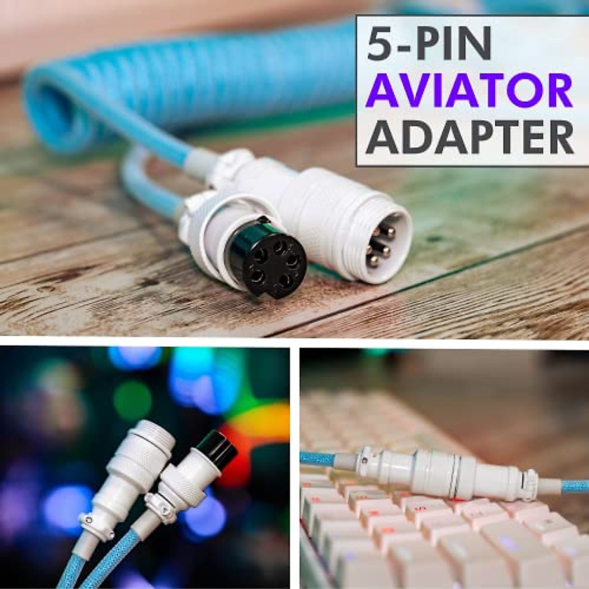 Tilted Nation Coiled USB C Cable for Mechanical Keyboard - Flexible but Tough - Detachable Aviator Coiled Keyboard Cable USB C - (5ft to 5.7ft Length) USB-A to USB-C Keyboard Coiled Cable - Blue