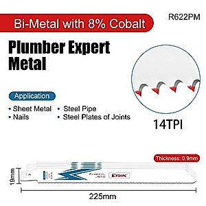 EZARC Reciprocating Saw Blade Bi-Metal Cobalt Sabre Saw Blades for Metal Cutting 9-Inch 14TPI R922PM (5-Pack)