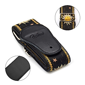 BestSounds C-150 Leather Adjustable Guitar Strap, Sun Jacquard Weave For Bass Electric and Acoustic Guitars, Black