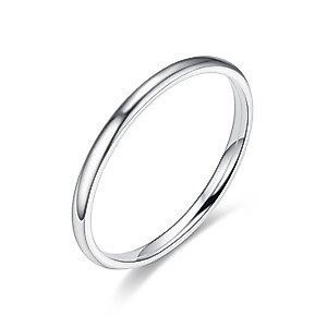 Moplusea 2mm Stainless Steel Classical Plain Stacking Band Statement Wedding Promise Ring For Women (Silver, 7)