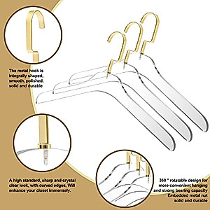 Quality Clear Acrylic Lucite Coat Suit Hangers, Stylish Clothes Hanger with Silver Hook - Coat Hanger for Dress, Suit - Adult Closet Organizer Hangers Matte Gold, 5 Pcs