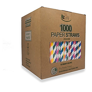 Zunii 1000 Pack Multi-Color Biodegradable Paper Straws - 10 Bright Colors - Eco Friendly Straws for Juice, Soda, Cocktails, Shakes - Great for Birthday Parties, Bridal Showers, Cake Pop Sticks