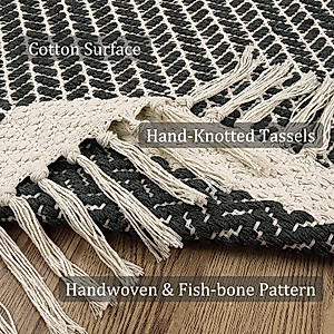 Lahome Boho Bathroom Rugs, Small 2x3 Entry Rug Washable Front Door Bath Mat Woven Cotton Area Rug with Tassels, Farmhouse Non Shedding Lightweight Grey Throw Rug Low Pile Carpet for Kitchen