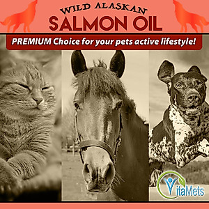 Vitamets Wild Alaskan Salmon Oil for Dogs, Cats and Pets – 100% Natural Omega-3 Fish Oil Supplement with DHA and EPA Promotes Hip and Joint Function, Healthy Skin and Coat (32 oz)