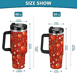 linqin Cartoon Red Tomato Vacuum Tumbler Insulated with Straw Lid 30 oz Kids Water Bottles Wide Mouth Travel Coffee Mug with Handle for Water, Iced Tea or Coffee
