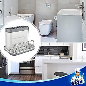MR.SIGA Sink Caddy, Kitchen Sink Organizer Sponge Brush Holder with Drip Tray, White & Gray