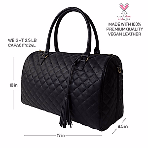 Womens Quilted Weekender Duffle Carry Bags Overnight Travel Handbag Shoulder Tote Trolley Handle Luggage TSA Approved Bag Quad Duffle 43 (Black-03)