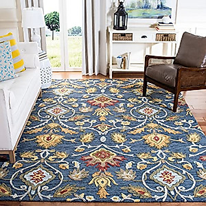 SAFAVIEH Blossom Collection 8' x 10' Navy / Multi BLM402A Handmade Premium Wool Area Rug