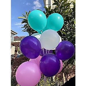 60 pcs 12 Dark Violet Purple Teal Pink White Inch Latex Balloons Decorations, Birthday Wedding Baby Shower Party Balloons Decorations(Dark Violet Purple Cyan Pink White)