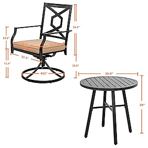 NUU GARDEN 3 Pieces Patio Furniture Set Rocking Bistro Set,Outdoor Patio Bistro Set with Round Coffee Table and 2 Swivel Rocker Chairs for Garden Balcony Backyard Poolside,Black and Beige