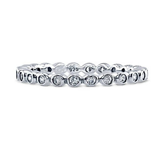 TwoBirch Platinum Plated Sterling Silver Bezel Set Round Cut Moissanite Eternity Ring (GRA CERTIFIED) (2MM) SIZE 6