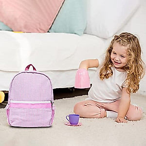 Gabigaba Toddler Backpack for Girls Seersucker Pleated Flower Edge Kids Lightweight Backpack Pink Mini Preschool Backpack (PINK)