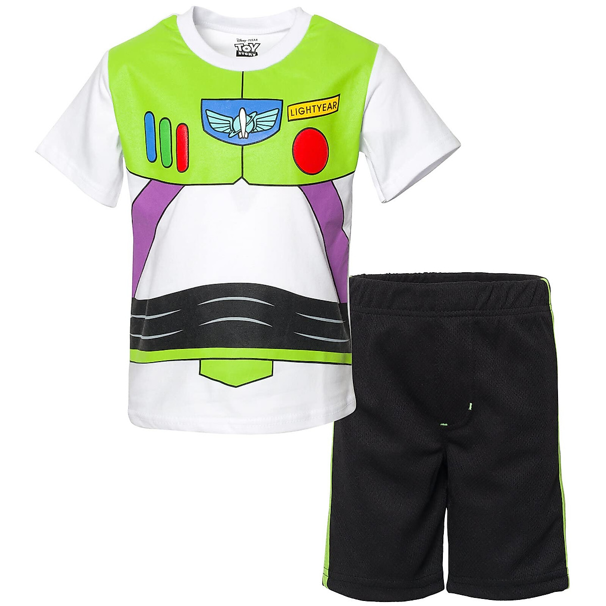 Disney Pixar Toy Story Buzz Lightyear Big Boys Cosplay T-Shirt and Mesh Shorts Set Buzz Lightyear Black/Green 10-12