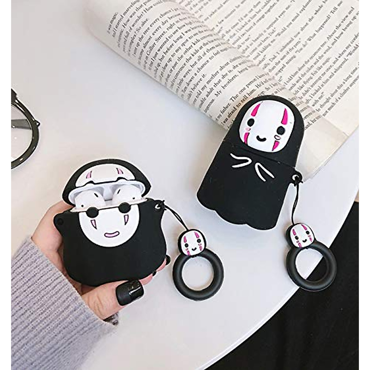 Jowhep Case for AirPod Pro 2019/Pro 2 Gen 2022 Cartoon Cute Silicone Cover with Keychain Fashion Funny Soft Protective Skin for Air Pods Pro Girls Boys Kids Kawaii Shell Cases for AirPods Pro Faceless