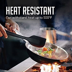 OVENTE Set of 5 Silicone Spatula , Food Grade Rubber Spatulas Heat Resistant w/ Stainless Steel Core & Seamless Design, Non Stick Rubber Spatula for Mixing, Baking & Cooking Black SP12305B