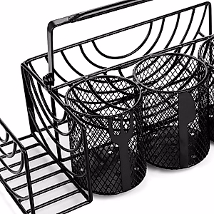 Mezchi Metal Utensil Caddy with 5 Compartments, Black Mesh Silverware Caddy Organizer, Flatware Storage Holder for Napkins, Plates, Party, Camping, Picnic, Buffet, RV, BBQ, Kitchen, Countertop