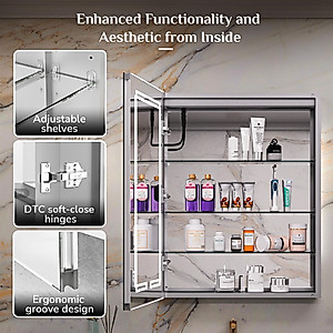 Keonjinn 30x32 Inch Lighted Medicine Cabinet with LED Vanity Mirror for Bathroom Adjustable Shelves Dimmable 3 Color Temperature Lights Anti-Fog Wall Mount LED Medicine Cabinet Mirror