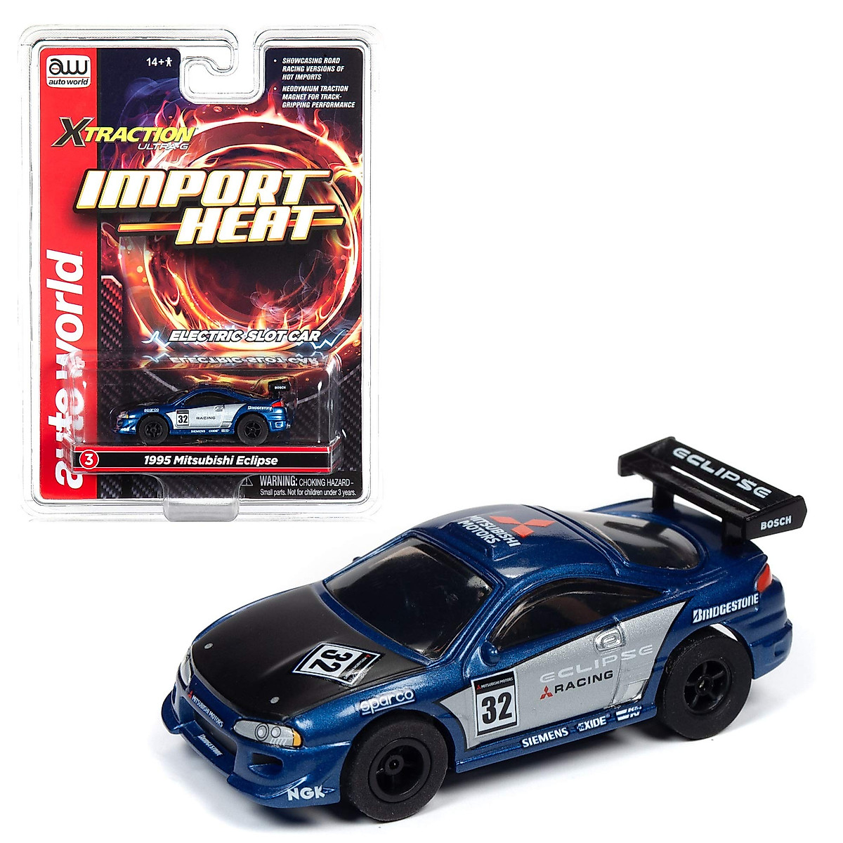 Auto World Import Heat SC346-3 1995 Mitsubishi Eclipse HO Scale Electric Slot Car
