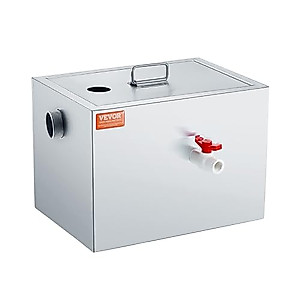 VEVOR Commercial 8 LBS, Top Inlet Interceptor, Under Sink Stainless Steel Grease Trap, 2.8 GPM Waste Oil-Water Separator, for Restaurant Canteen Home Kitchen, 8LB, Silver