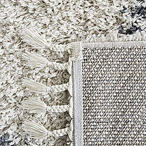 SAFAVIEH Pro Luxe Shag Collection Area Rug - 8' x 10', Cream & Blue, Moroccan Boho Tassel, Non-Shedding & Easy Care, 2.4-inch Thick Ideal for High Traffic Areas in Living Room, Bedroom (PLX432A)