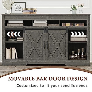 windaze Farmhouse 65 inch TV Stand, Entertainment Center with Sliding Barn Doors, Dark Grey