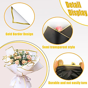 Trrioosy 20 Sheets Flower Wrapping Paper Waterproof Gold Edge Floral Bouquet Wrapping Paper Florist Supplies Gift Packaging Paper for DIY Crafts Flower Shop (White)