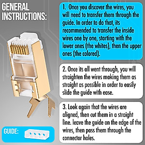 Everest Media Solutions RJ45 Cat7 & Cat6A Pass Through Connectors - 30 Pcs, 50UM Gold Plated Shielded FTP/STP External Ground for 23 AWG Network Cable