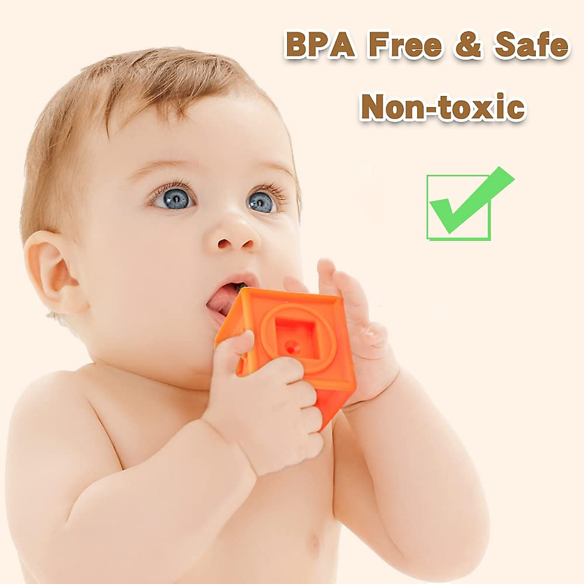 OWNONE 1 Baby Soft Blocks, 16PCS Stacking Building Blocks for Toddlers 1-3, Teething & Sensory Toys for Babies Infant 6 9 10 12 18 Months, Learning Developmental Toys for Boys & Girls 1 2 3 Years Old