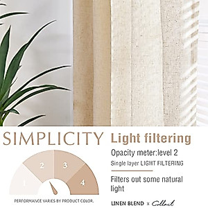 COLLACT Linen Curtains Farmhouse Curtains 96 Inches Long Back Tab Drapes Flax Linen Blend Fall Curtains for Living Room Bedroom Window Treatments Light Filtering Curtains 2 Panels Set Rod Pocket Crude