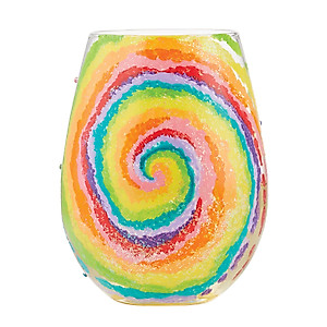 Enesco Designs by Lolita Tie Dye Hand-Painted Artisan Stemless Wine Glass, 20 Ounce, Multicolor