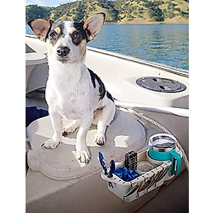 KEMIMOTO Boat Cup Holder, Boat Caddy Organizer Marine Cup Holder with Drainage Hole Universal Fishing Caddy Cabin Storage for Boat, White