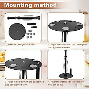 WACETOG Black Paper Towel Holder Countertop, Paper Towel Dispenser Standing Weighted Base Non Slip, Kitchen Towel Holder with Ratchet System for One Hand Tear