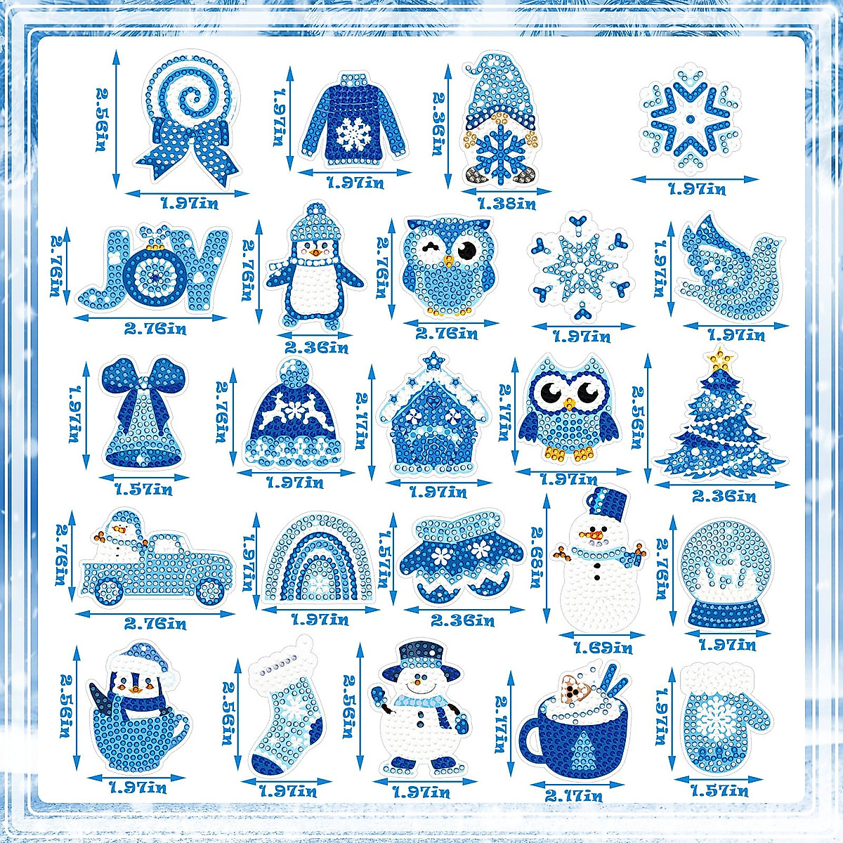 Remuuly 24 Pcs Winter Diamond Painting Keychain 5d Double Sided DIY Diamond Art Keychains Snowflake Snowmen Owl Diamond Painting Ornaments Full Diamond Painting for Valentine's Day Gift Holiday Decor