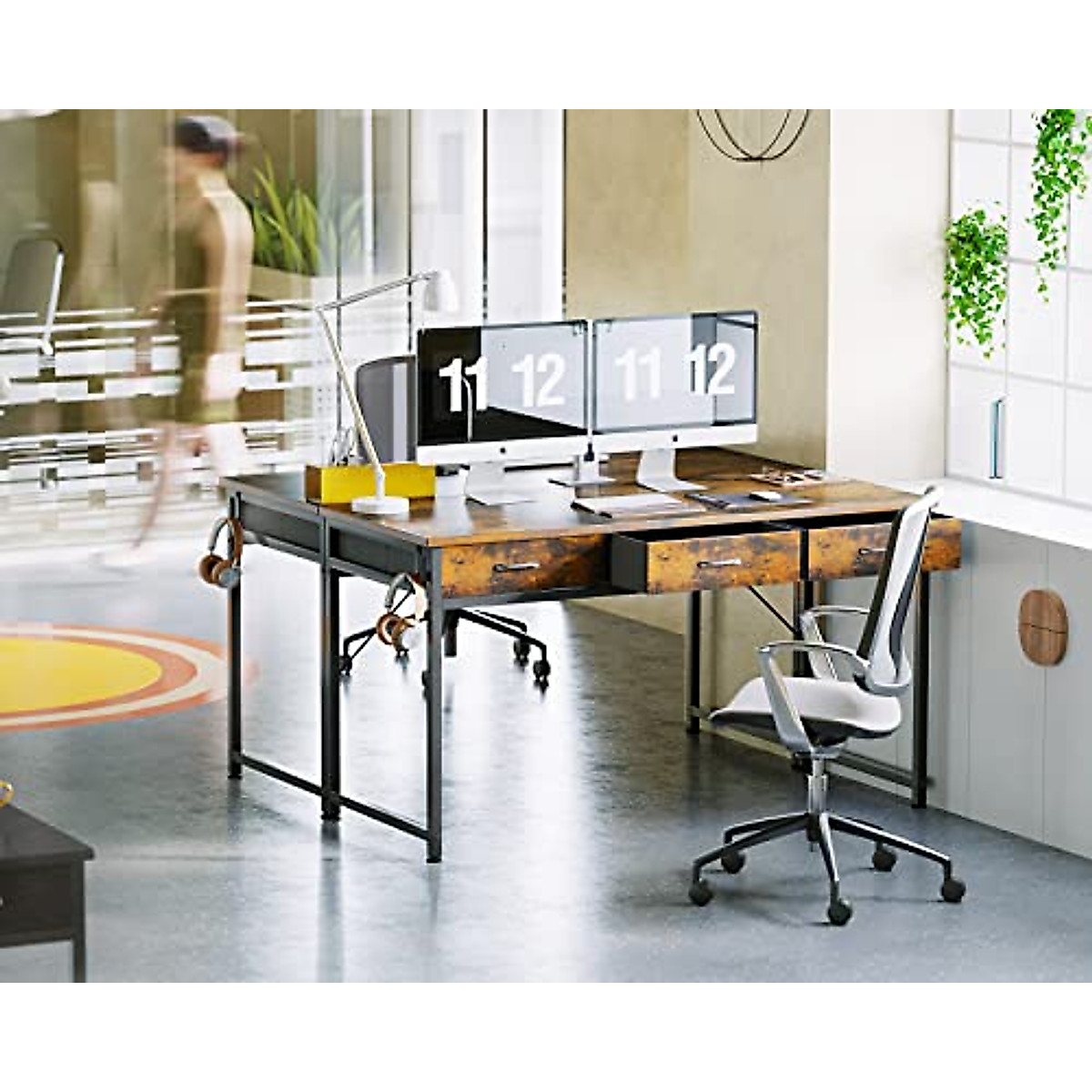 ODK 48 Inch Computer Desk with 3 Fabric Drawer, Home Office Desk Modern Work Writing Study Desk, Vintage