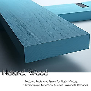 Habudda Floating Shelves, Wall Decor Wood Shelf for Bathroom Bedroom Kitchen Living Room Hanging Mounted Storage, 30 Inch Set of 2, Wooden Rustic Bohemian Blue