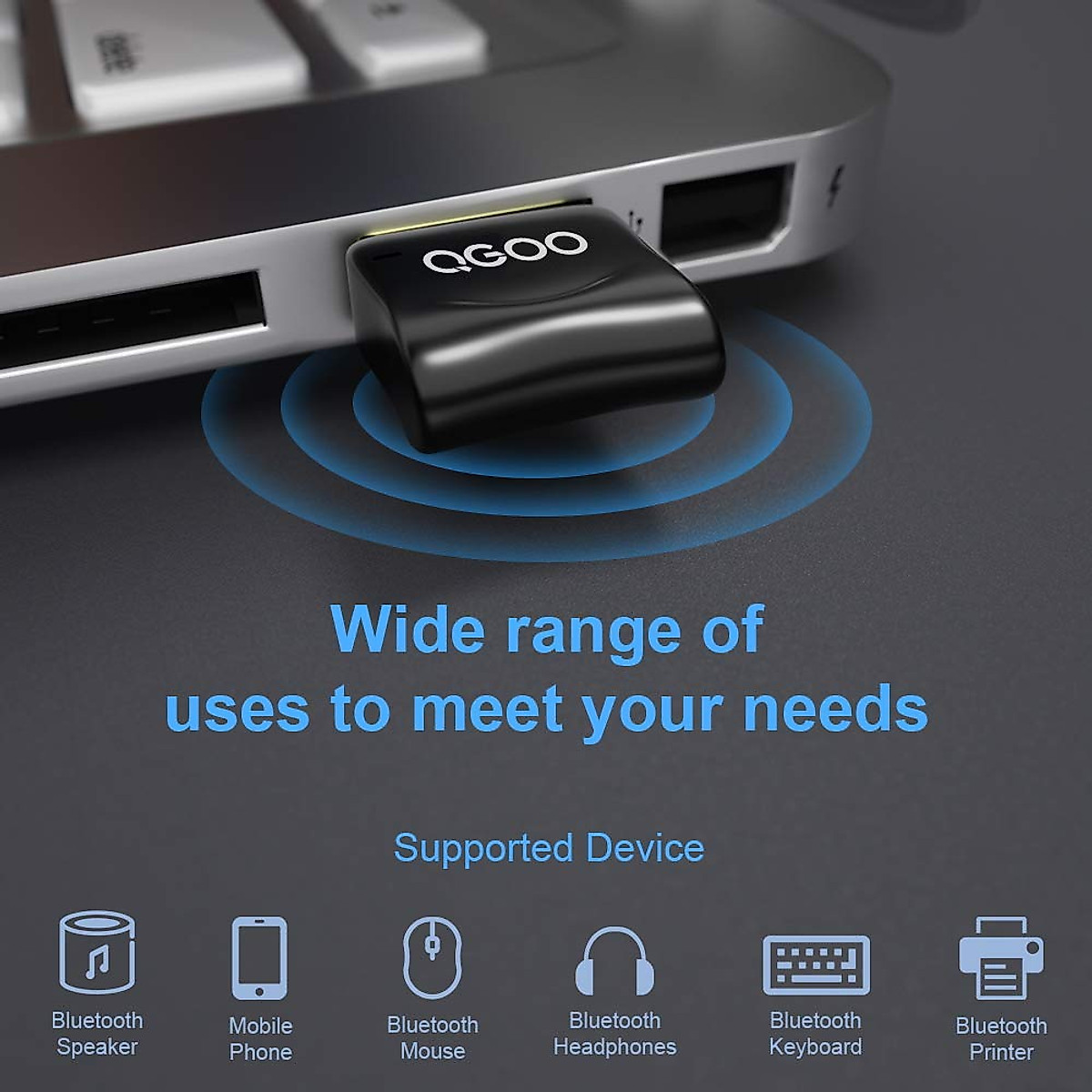 USB Bluetooth Dongle, QGOO Bluetooth 4.0 Adapter Bluetooth Receiver for PC Laptop Desktop Keyboard Mouse Headset Speaker Smartphone Tablet Compatible with Windows 11/10/8.1/8/7/XP/Vista/XP