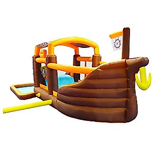 Inflatable Water Slide, Inflatable Playground Backyard Water Park with Climbing Wall, Playground Sets for Kids Backyard, Cruise Ship Design Splash Pool & Basketball & Blower